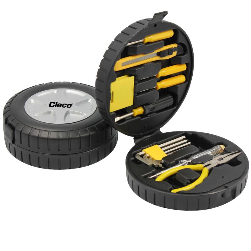 15 Piece Car Tool Kit In Tyre-Shaped Case – One Dollar Only