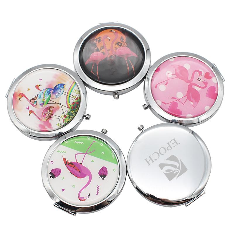 Round Flip Pocket Mirror with Flamingo Designs – One Dollar Only