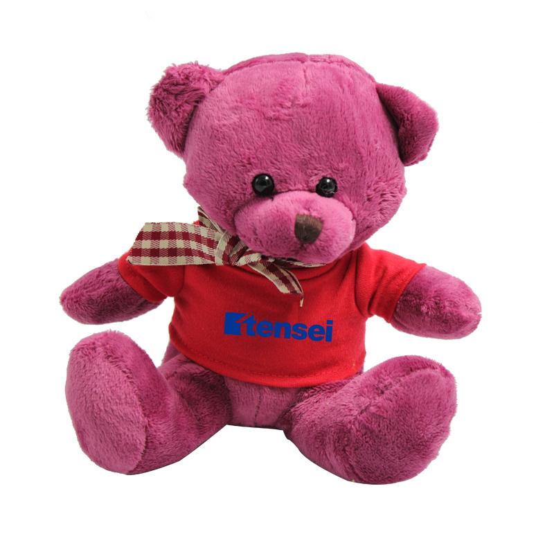 17cm Teddy Bear Plush Toy With T-Shirt And Checkered Ribbon – One ...