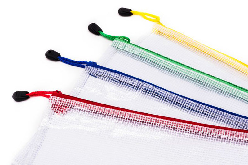 A4 Netting Plastic Case White with Coloured Zip Trim – One Dollar Only